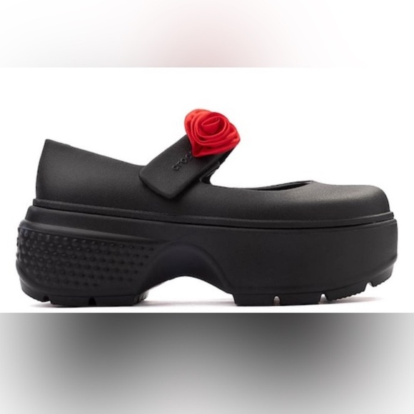 CROCS | Shoes | Nwt Crocs Stomp Rosette Mary Jane Black Platform Shoes ...